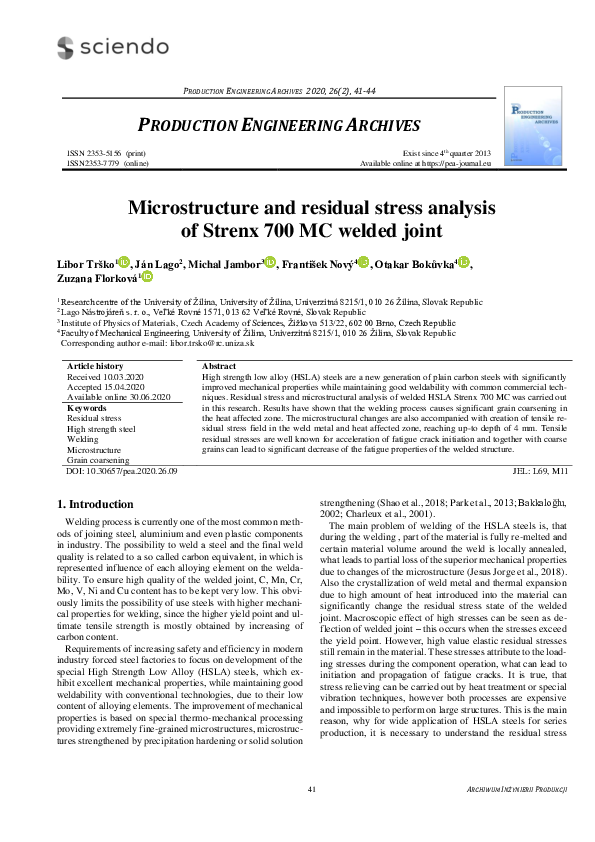 (PDF) Microstructure and residual stress analysis of Strenx 700 MC welded joint