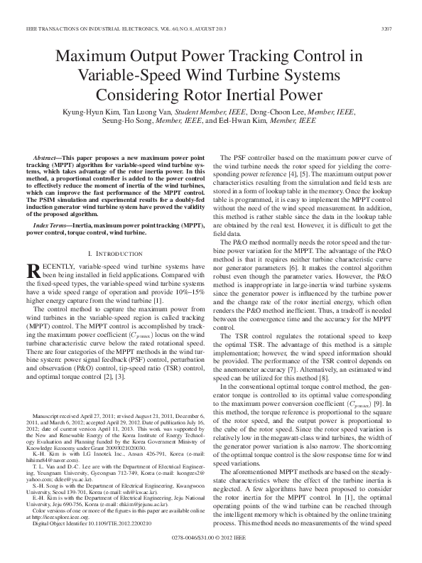 Pdf Maximum Output Power Tracking Control In Variable Speed Wind Turbine Systems Considering