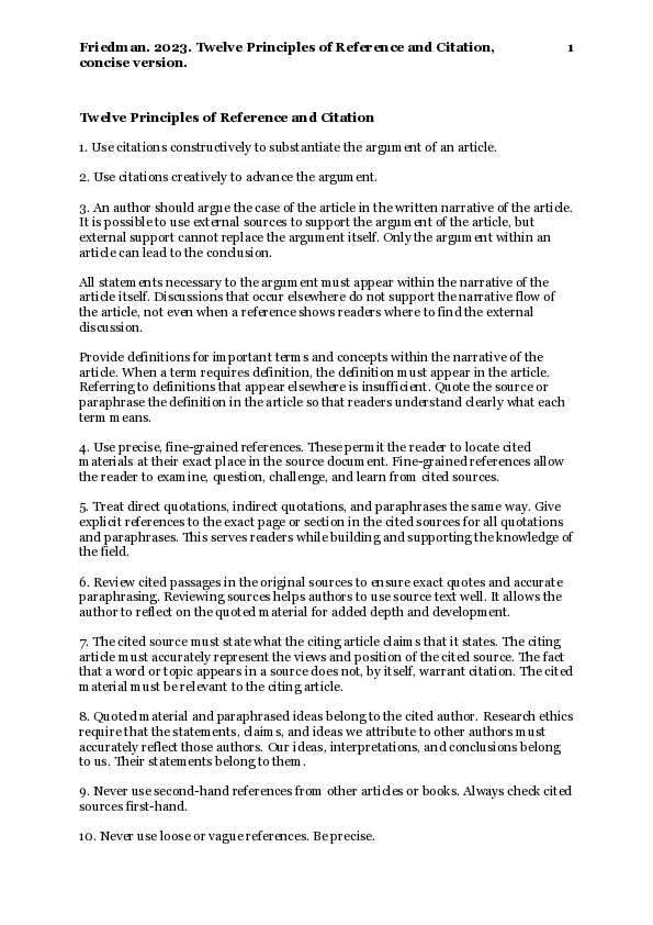 (PDF) Friedman 2023 Twelve Principles of Reference Short Version