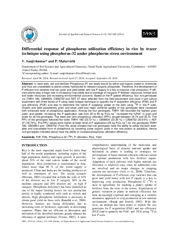 (PDF) Differential response of phosphorus utilization efficiency in ...