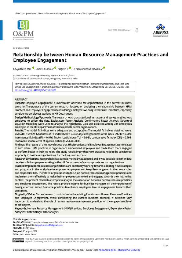 (PDF) Relationship between Human Resource Management Practices and Employee Engagement
