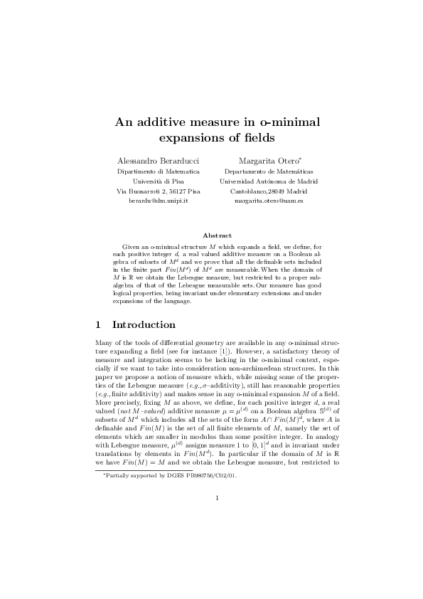 An additive measure in o-minimal expansions