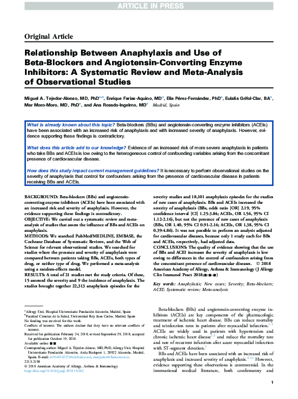 (PDF) Relationship Between Anaphylaxis and Use of Beta-Blockers and Angiotensin-Converting ...