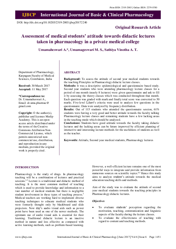 (PDF) Assessment of medical students’ attitude towards didactic ...