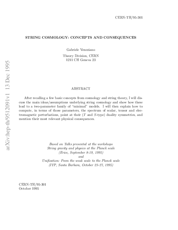 (PDF) String cosmology : concepts and consequences