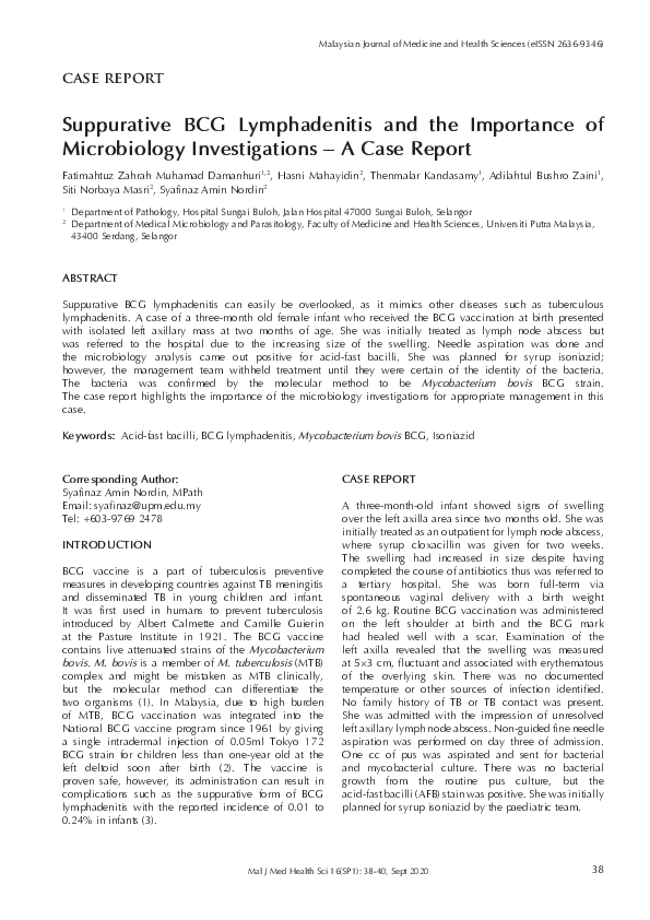 (PDF) Suppurative BCG Lymphadenitis and the Importance of Microbiology ...