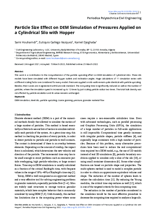 Particle Size Effect on DEM Simulation of Pressures Applied on a ...
