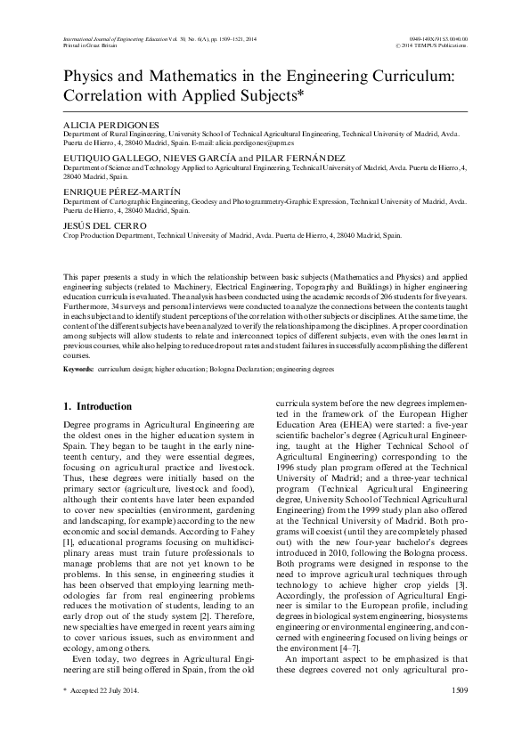 (PDF) Physics and Mathematics in the Engineering Curriculum ...