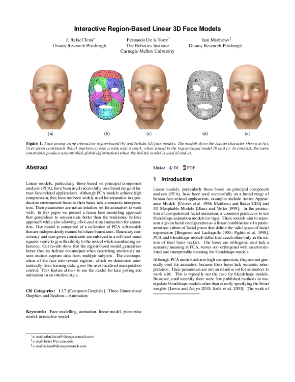 (PDF) Interactive region-based linear 3D face models