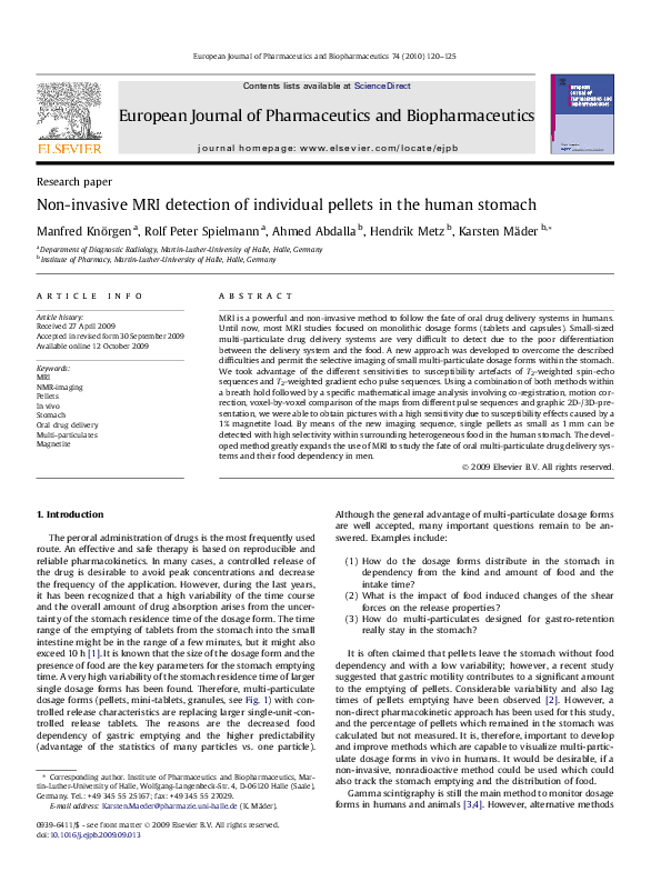 (PDF) Non-invasive MRI detection of individual pellets in the human stomach