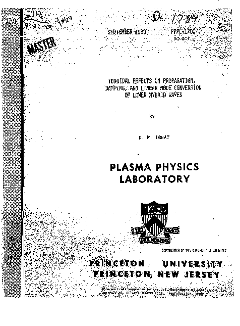 (PDF) Toroidal effects on propagation, damping, and linear mode conversion of lower hybrid waves ...