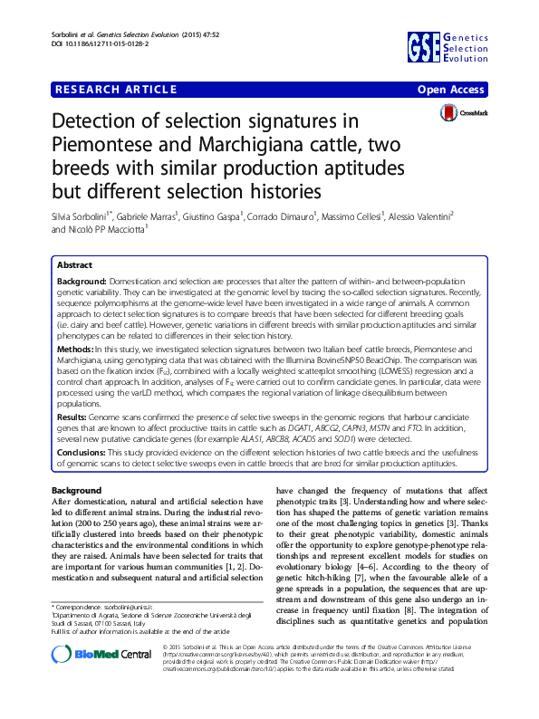 (PDF) Detection of selection signatures in Piemontese and Marchigiana ...