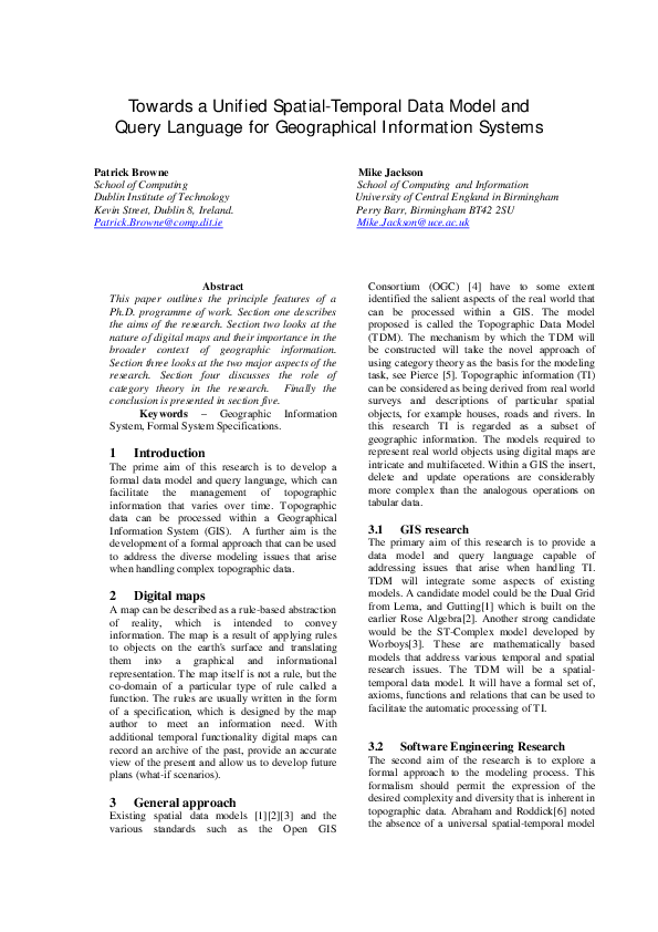 (PDF) Towards a Unified Spatial-Temporal Data Model and Query Language for Geographical ...