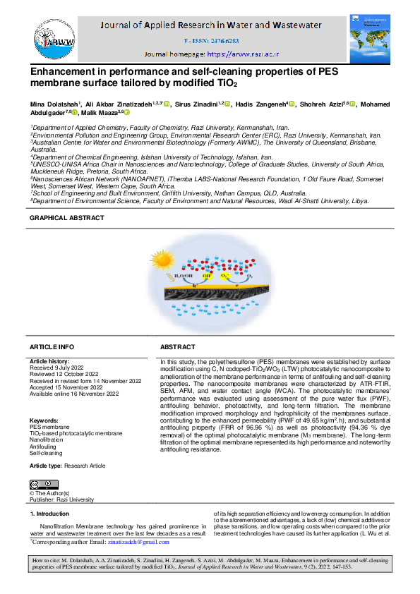 (PDF) Enhancement in performance and self-cleaning properties of PES ...