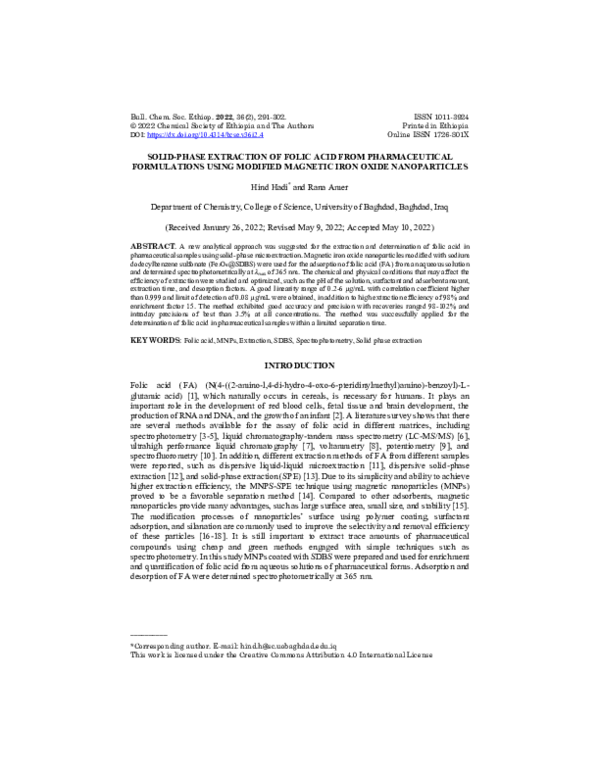 (PDF) Solid-phase extraction of folic acid from pharmaceutical formulations using modified ...