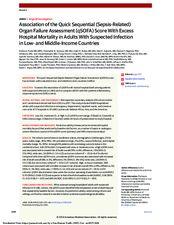 (PDF) Association of the Quick Sequential (Sepsis-Related) Organ ...