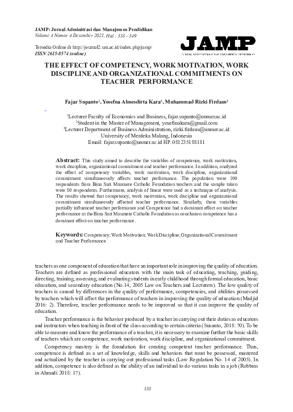 (PDF) The Effect of Competency, Work Motivation, Work Discipline and ...