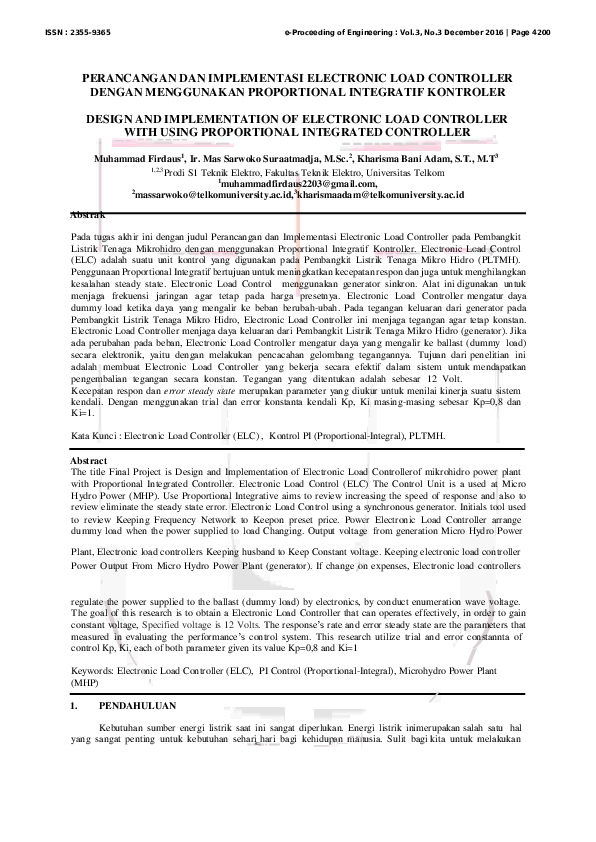 (PDF) Perancangan Dan Implementasi Electronic Load Controller Dengan Menggunakan Proportional ...