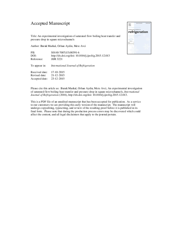 (PDF) Experimental Investigation of Saturated Flow Boiling Heat ...