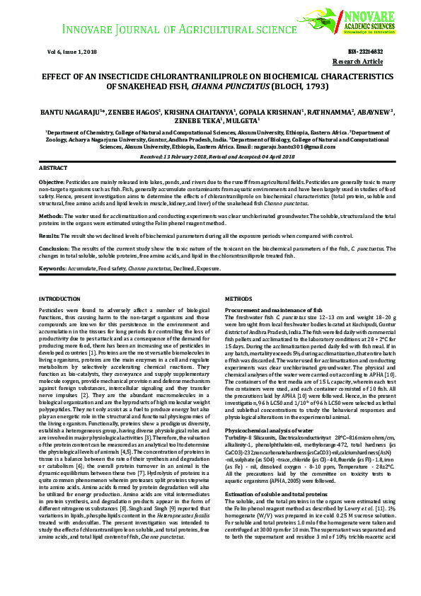 (PDF) Effect of an Insecticide Chlorantraniliproleon Biochemical ...