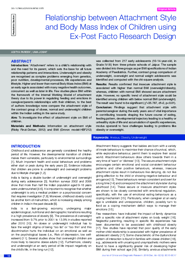 (PDF) Relationship between Attachment Style and Body Mass Index of ...