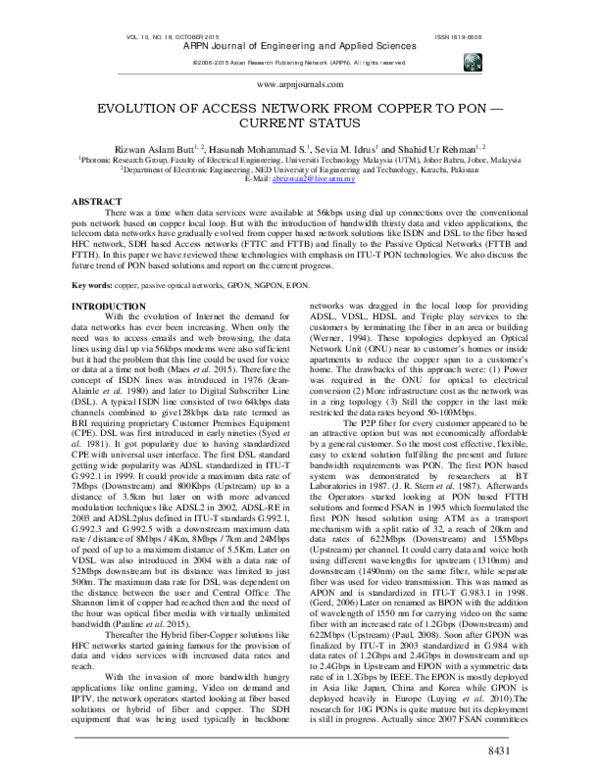(PDF) Evolution of Access Network from Copper to Pon — Current Status