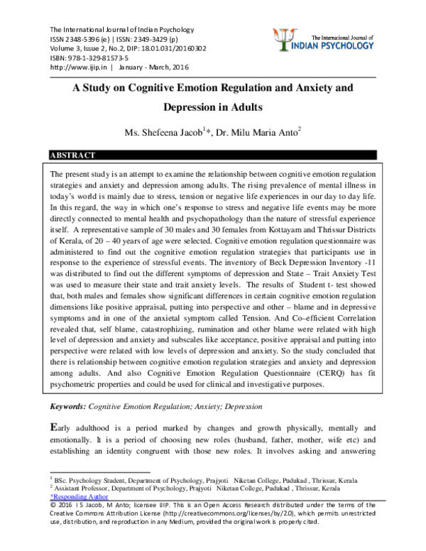 (PDF) A Study on Cognitive Emotion Regulation and Anxiety and ...