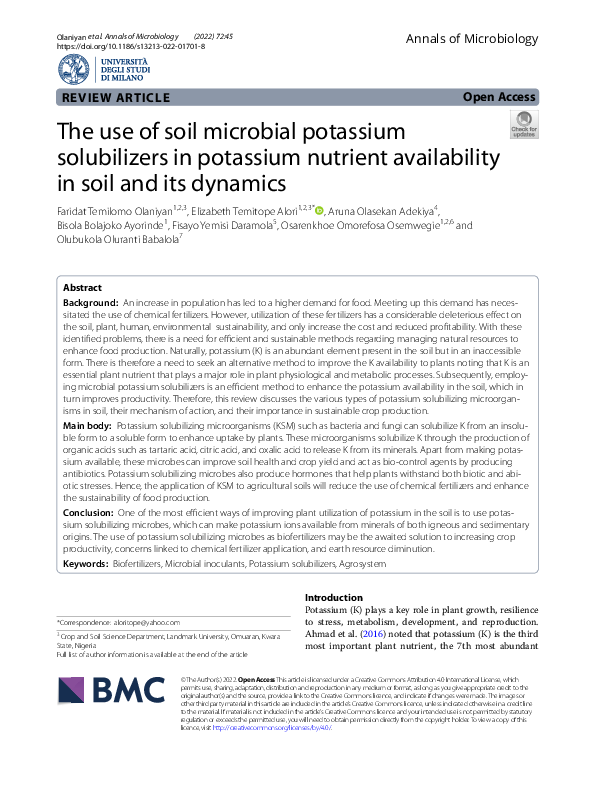 (PDF) The use of soil microbial potassium solubilizers in potassium nutrient availability in ...