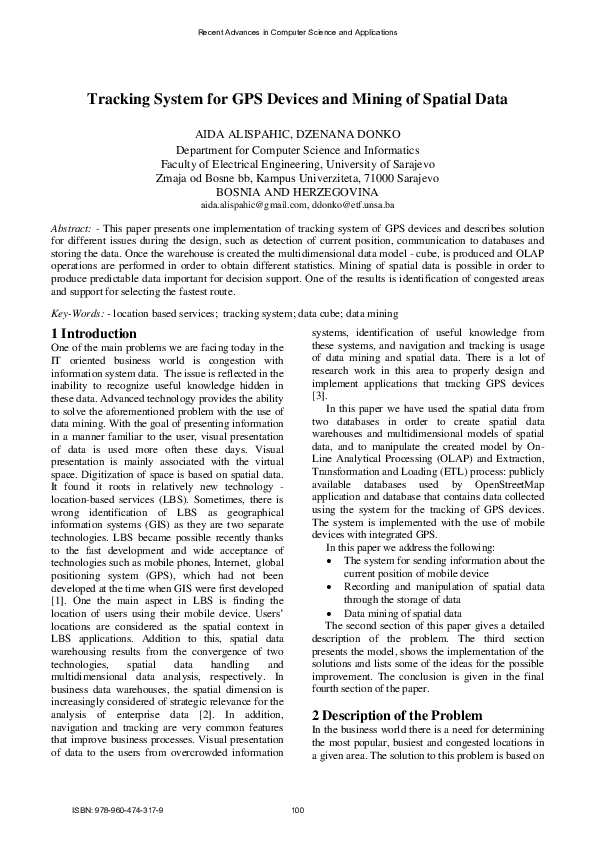 (PDF) Tracking System for GPS Devices and Mining of Spatial Data
