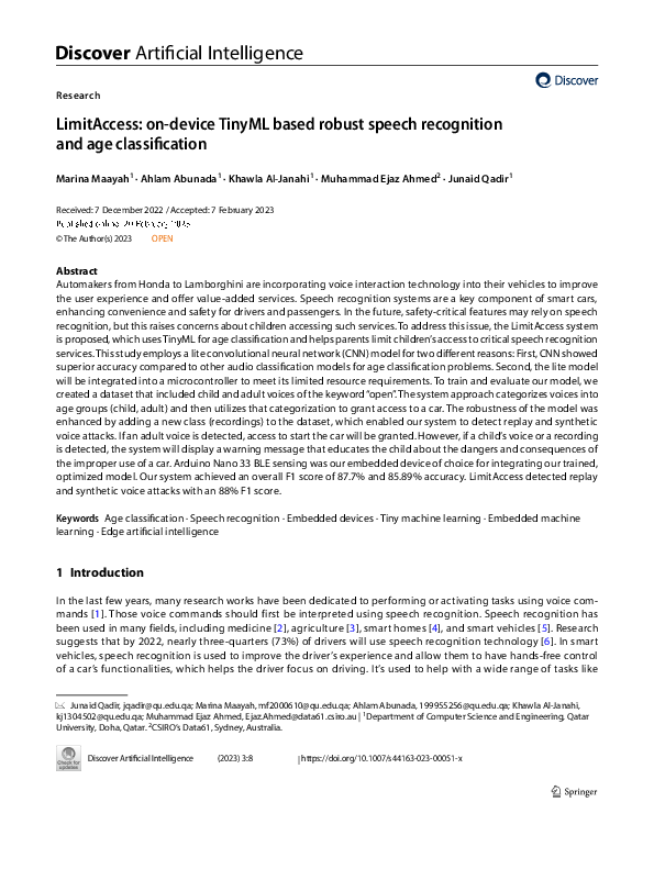Pdf Limitaccess On Device Tinyml Based Robust Speech Recognition And Age Classification