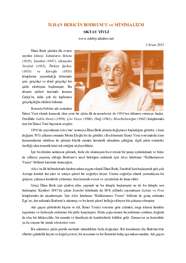 (PDF) İlhan Berk'in Bodrum'u ve Minimalizm