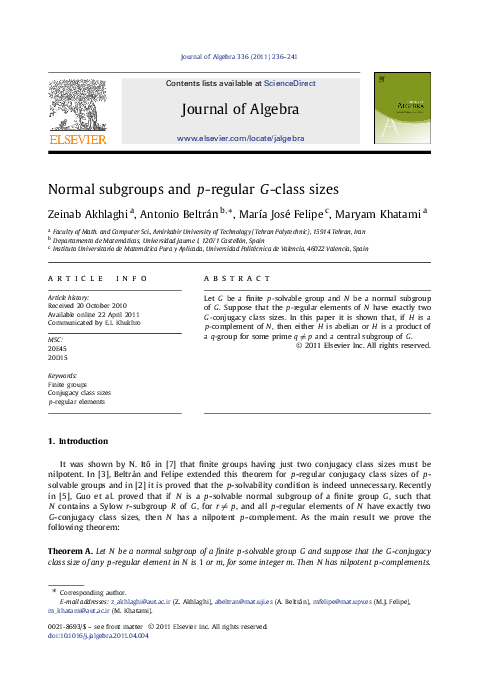 (PDF) Normal subgroups and p-regular G-class sizes
