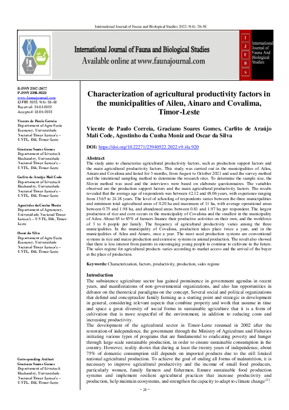 (PDF) Characterization of agricultural productivity factors in the municipalities of Aileu ...