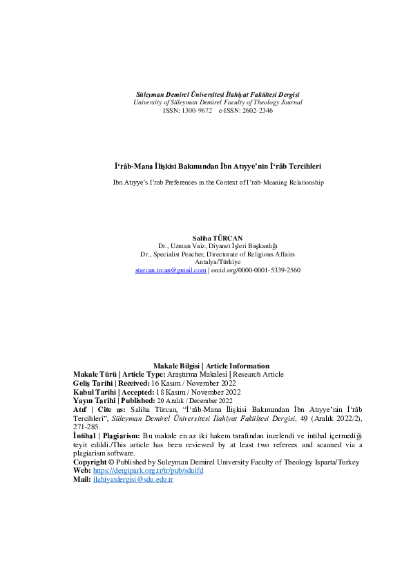 (PDF) Ibn Atıyye’s I’rab Preferences in the Context of I’rab-Meaning ...