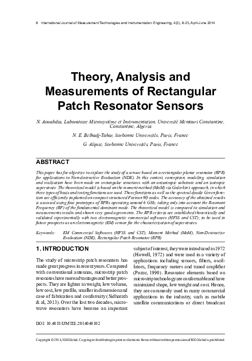 (PDF) Theory, Analysis and Measurements of Rectangular Patch Resonator Sensors