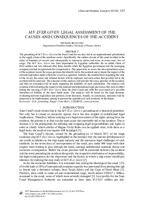 (PDF) M/V Ever Given: Legal Assessment of the Causes and Consequences ...