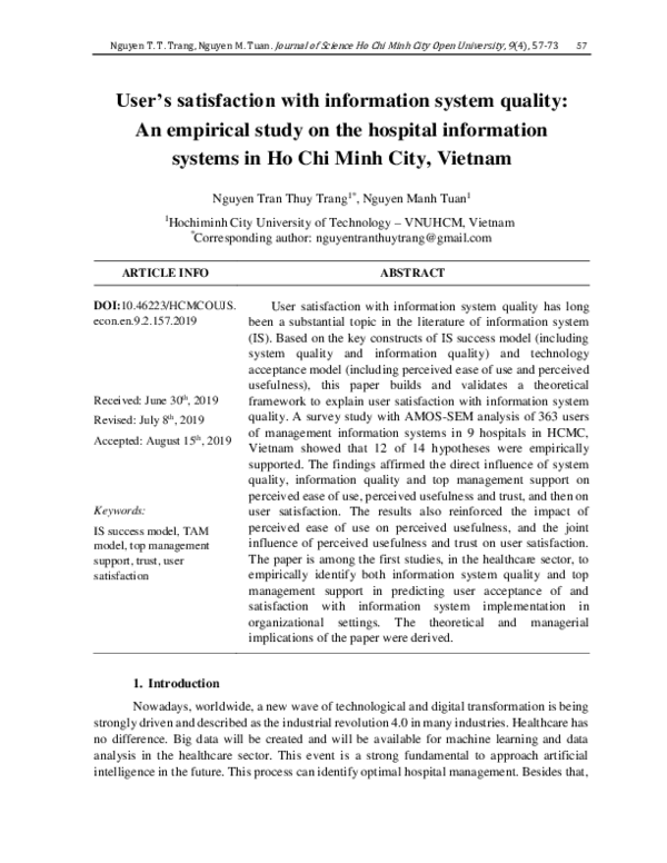 (PDF) User’s satisfaction with information system quality: An empirical ...