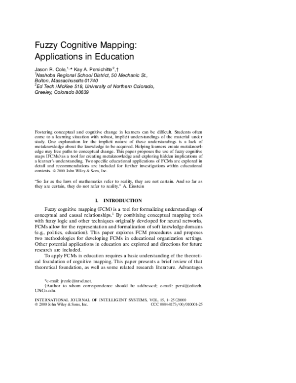 Fuzzy cognitive mapping: Applications in education