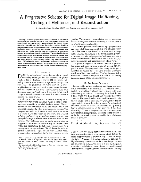 (PDF) A progressive scheme for digital image halftoning, coding of halftones, and reconstruction