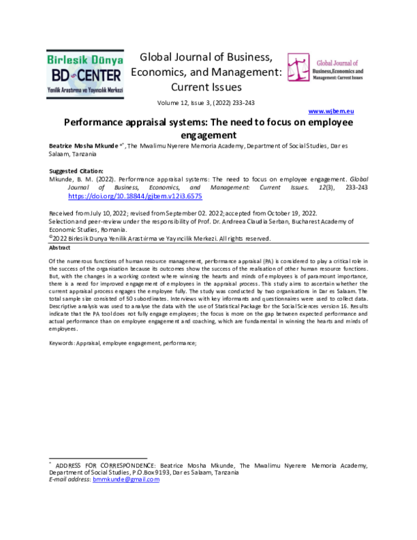 (PDF) Performance appraisal systems: The need to focus on employee ...