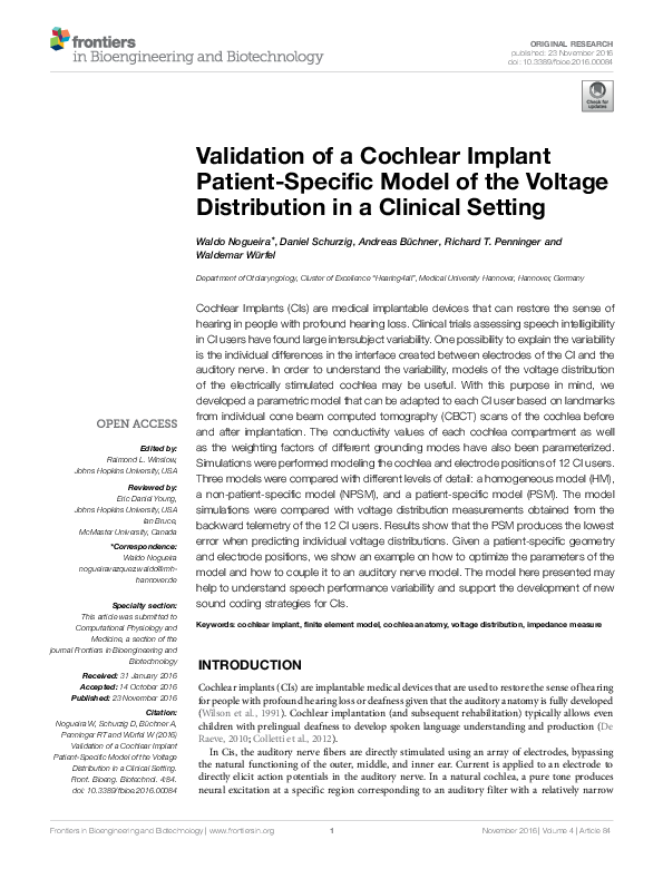 (PDF) Validation of a Cochlear Implant Patient-Specific Model of the Voltage Distribution in a ...