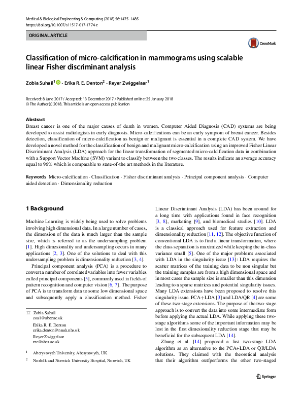 (PDF) Classification of micro-calcification in mammograms using scalable linear Fisher ...
