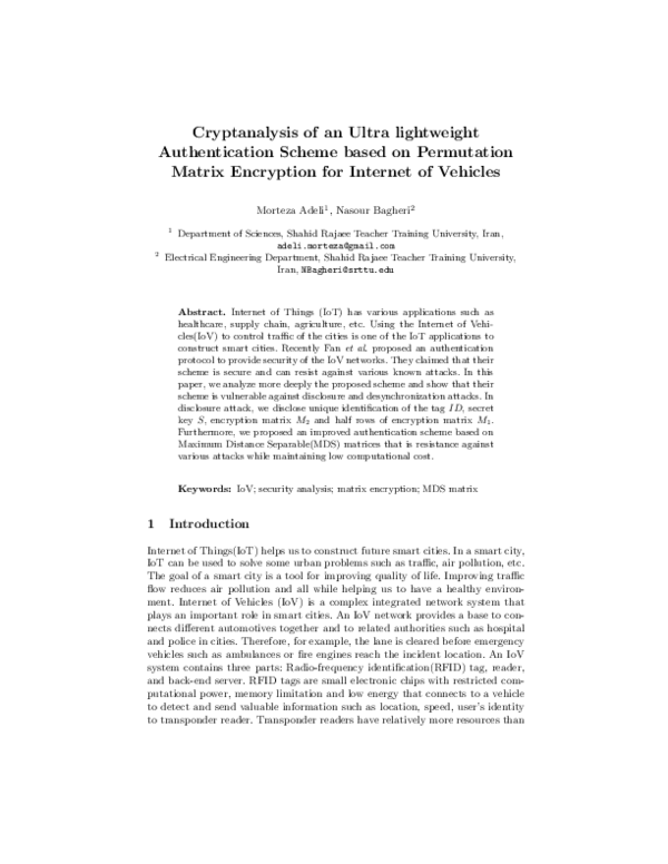Pdf Cryptanalysis Of An Ultra Lightweight Authentication Scheme Based 0037