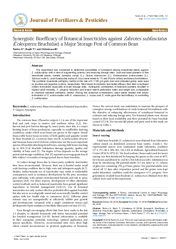 (PDF) Synergistic Bioefficacy of Botanical Insecticides against ...