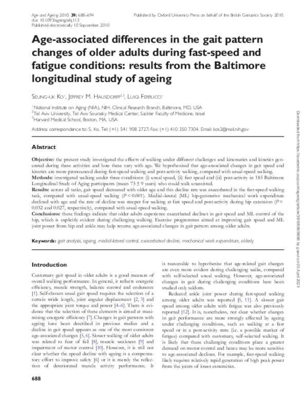 (PDF) Age-associated differences in the gait pattern changes of older ...