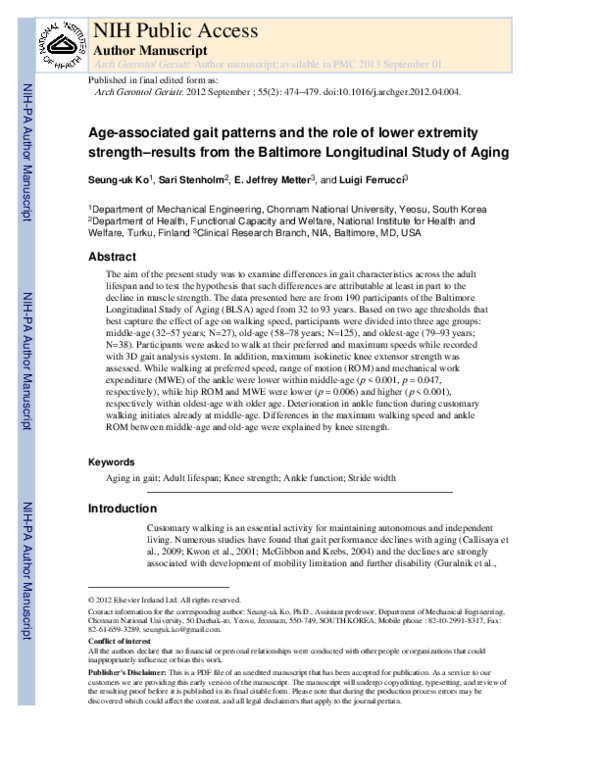 (PDF) Age-associated gait patterns and the role of lower extremity ...