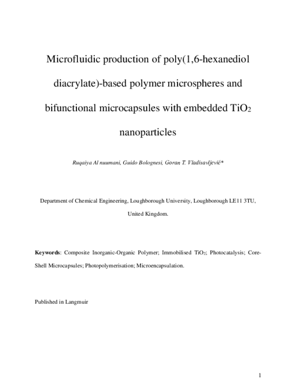 (PDF) Microfluidic Production of Poly(1,6-hexanediol diacrylate)-Based Polymer Microspheres and ...