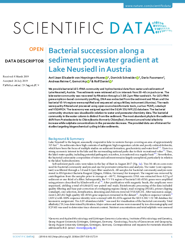 (PDF) Bacterial succession along a sediment porewater gradient at Lake ...