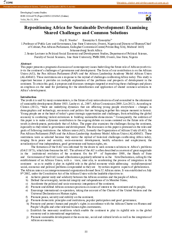 (PDF) Repositioning Africa for Sustainable Development: Examining ...