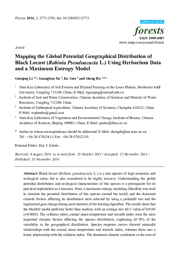 (PDF) Mapping the Global Potential Geographical Distribution of Black Locust (Robinia ...